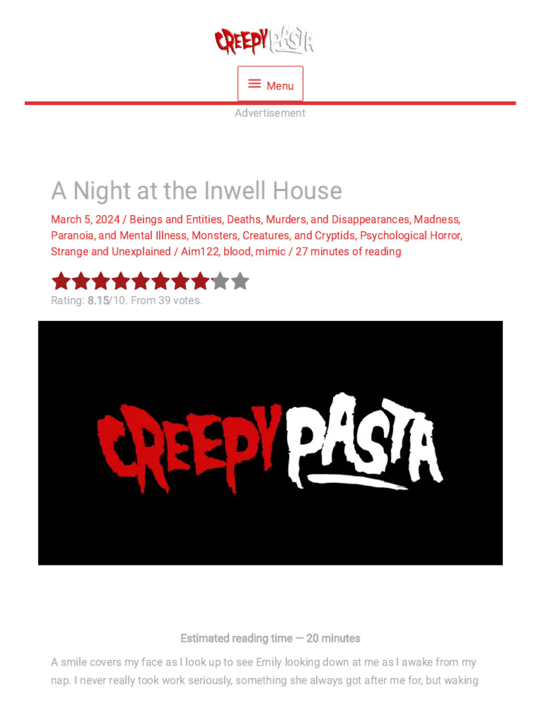 A Night at The Inwell House - Creepypasta | PDF