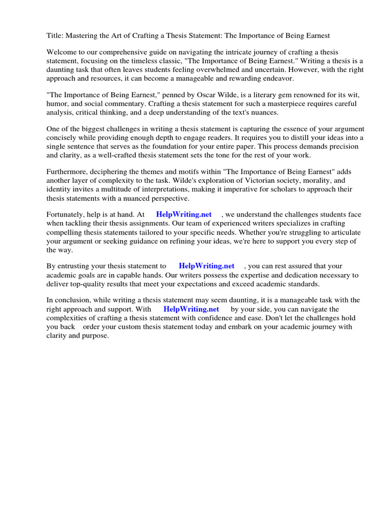 Thesis Statement The Importance of Being Earnest | PDF | The Importance ...
