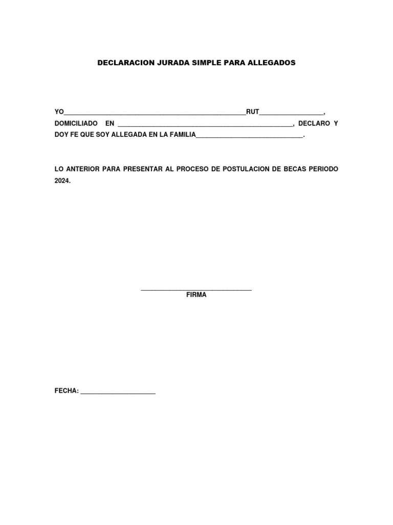 Declaracion Simple Allegadosdoc | PDF