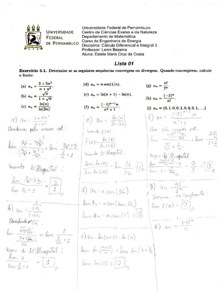 Lista 1 de C3 - Estela Maris | PDF