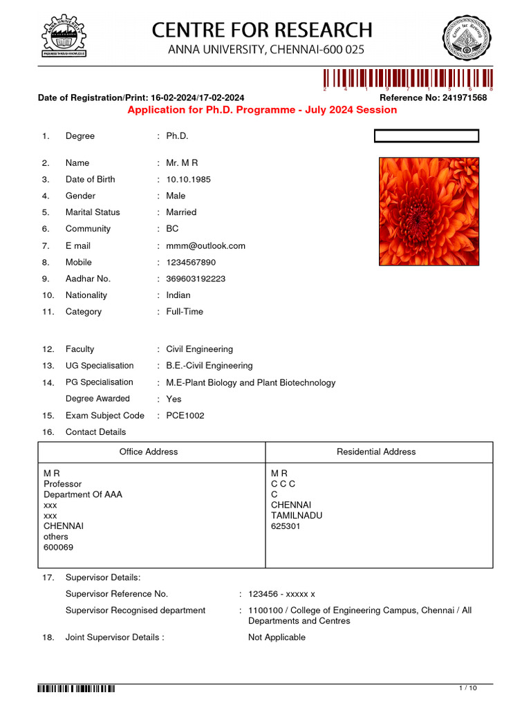 Sample Online Form | PDF | Doctor Of Philosophy