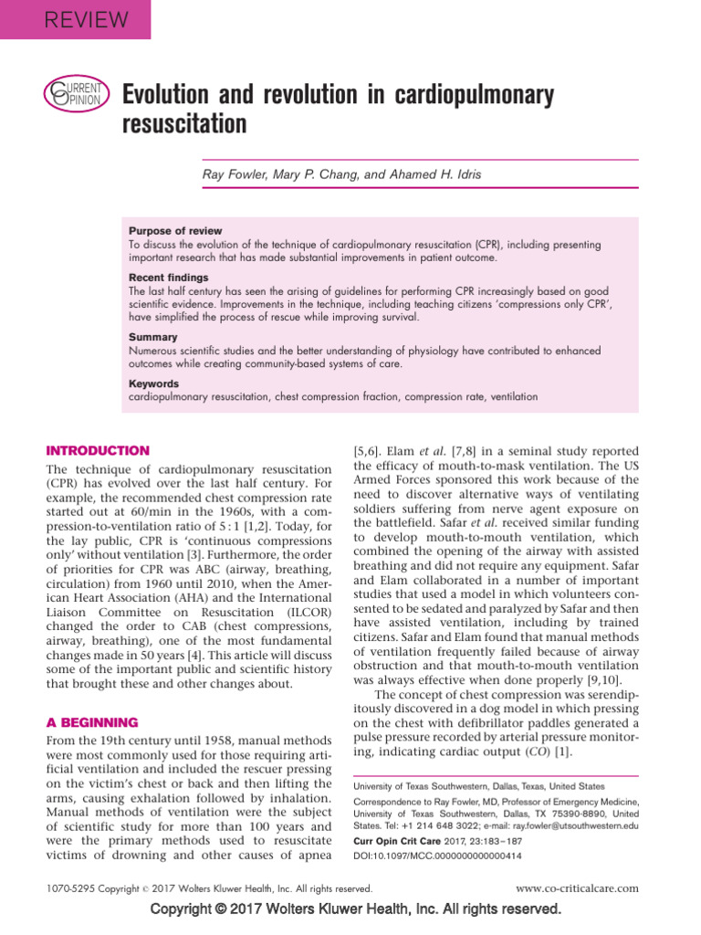 Evolution and Revolution in Cardiopulmonary Resuscitation 2 | PDF ...