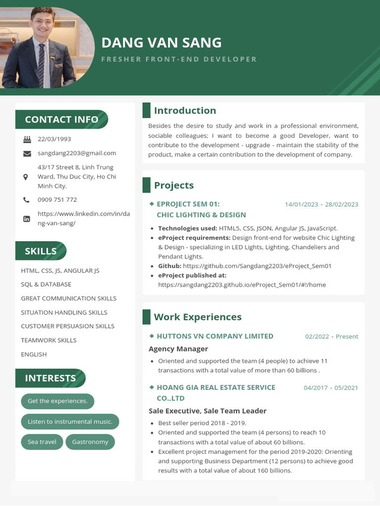 CV DangVanSang | PDF | Computing | Web Development