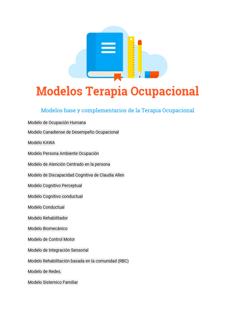 Modelos de Intervención en Terapia Ocupacional | PDF | Terapia ...