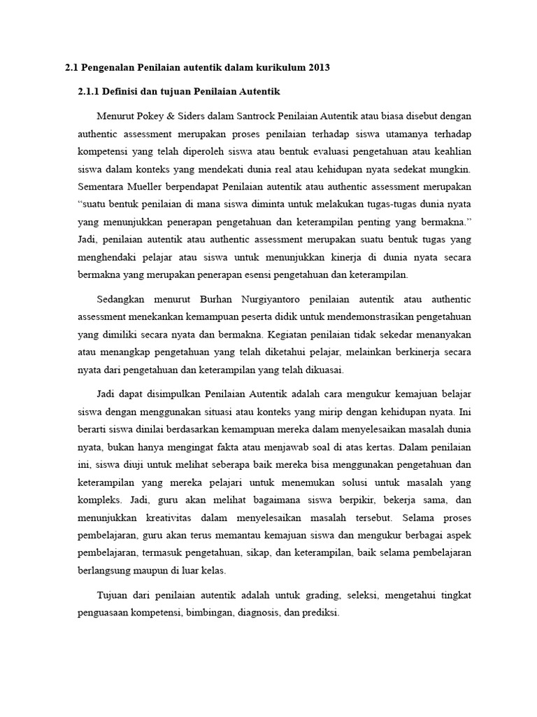 Penilaian Autentik dalam Kurikulum 2013 | PDF | Karier & Perkembangan ...