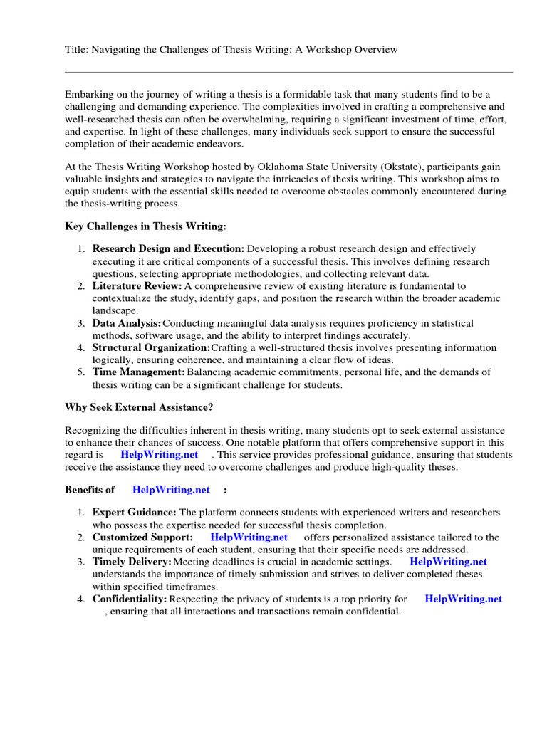 Thesis Writing Workshop Okstate | PDF