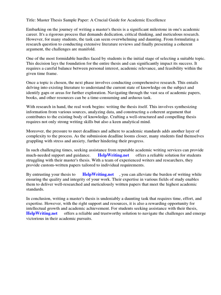 Master Thesis Sample Paper | PDF | Thesis