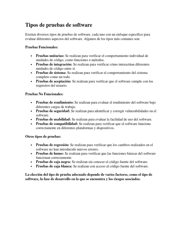 Tipos de Pruebas de Software | PDF | Computadoras