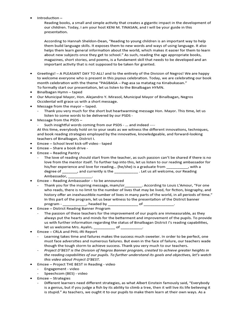 Book Reading Month Emcee | PDF