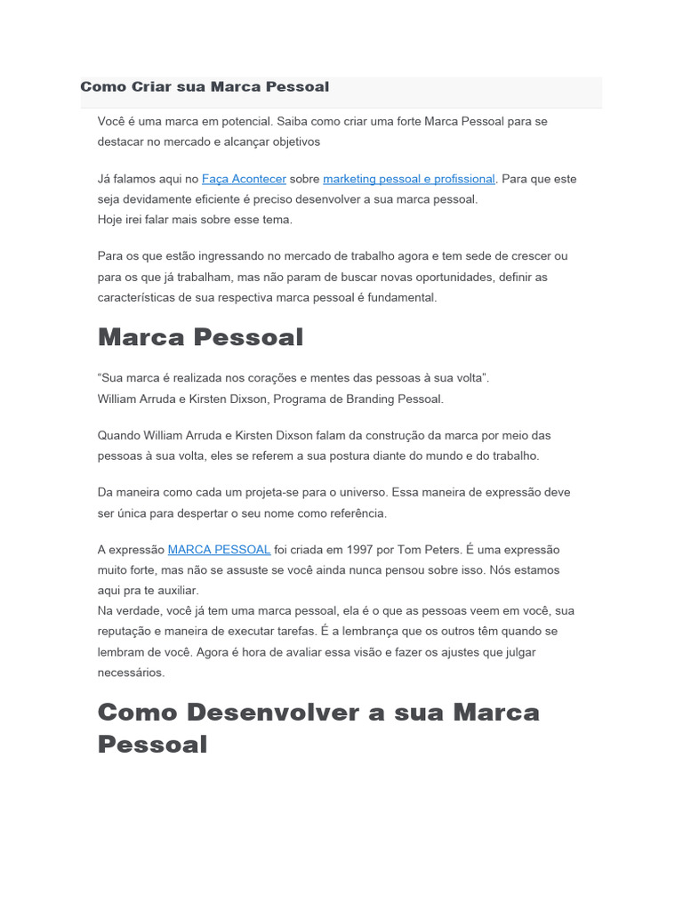 Guia para Construir sua Marca Pessoal | PDF | Marca | Mercado (economia)