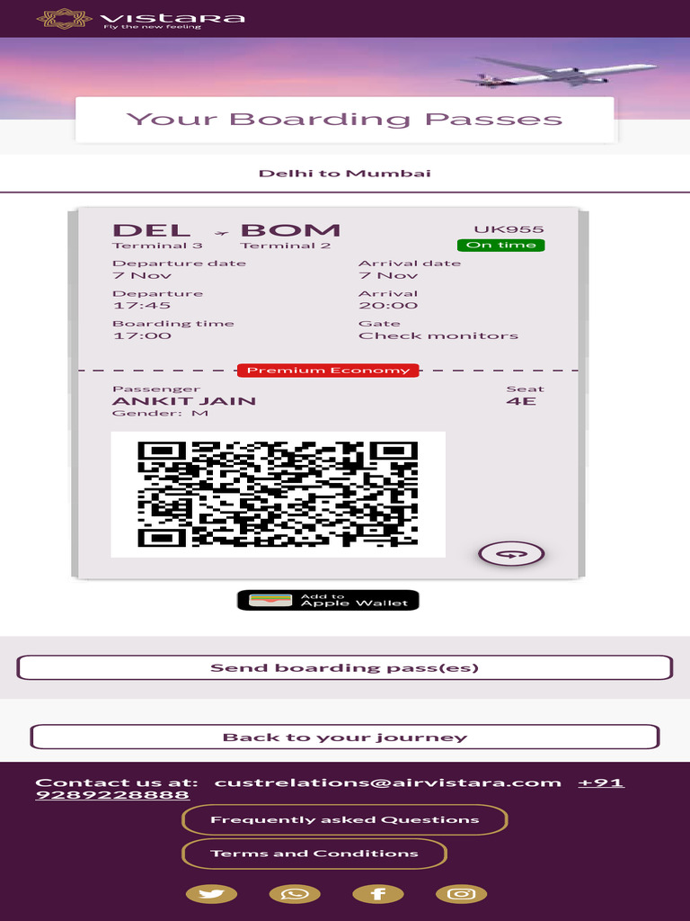 Vistara Boarding Pass Information | PDF