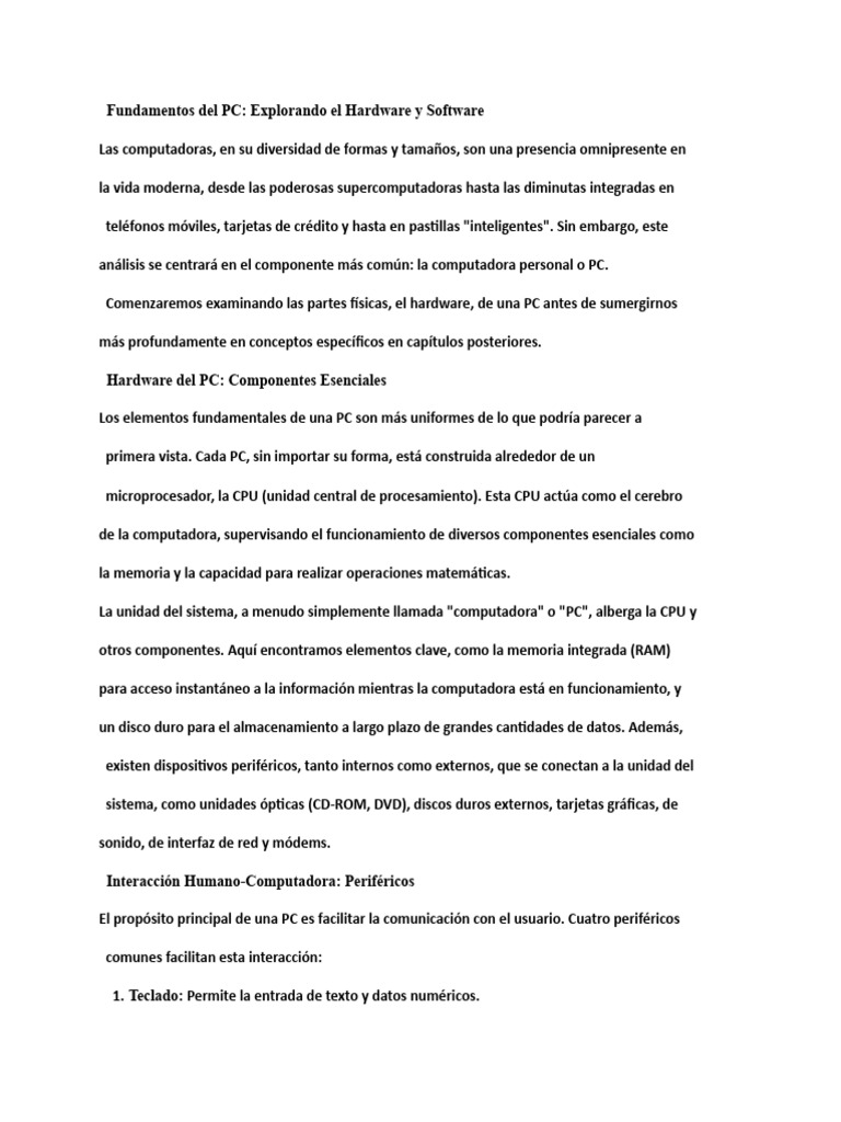 Fundamentos Del PC | PDF | Hardware de la computadora | Periférico