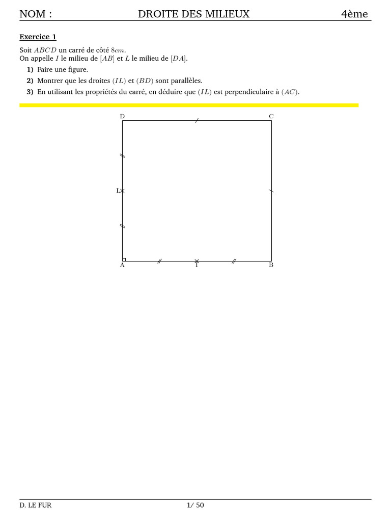 DROITE DES MILIEUX cour de Math 4ème | PDF