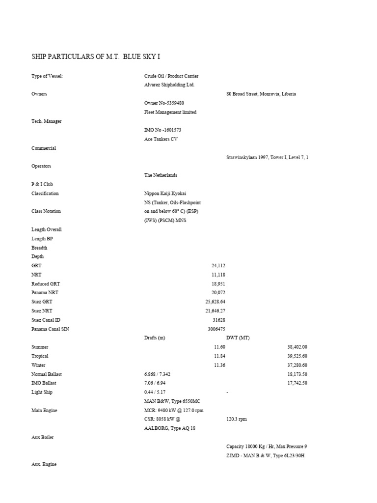 Ship Particulars | PDF | Ships | Freight Transport