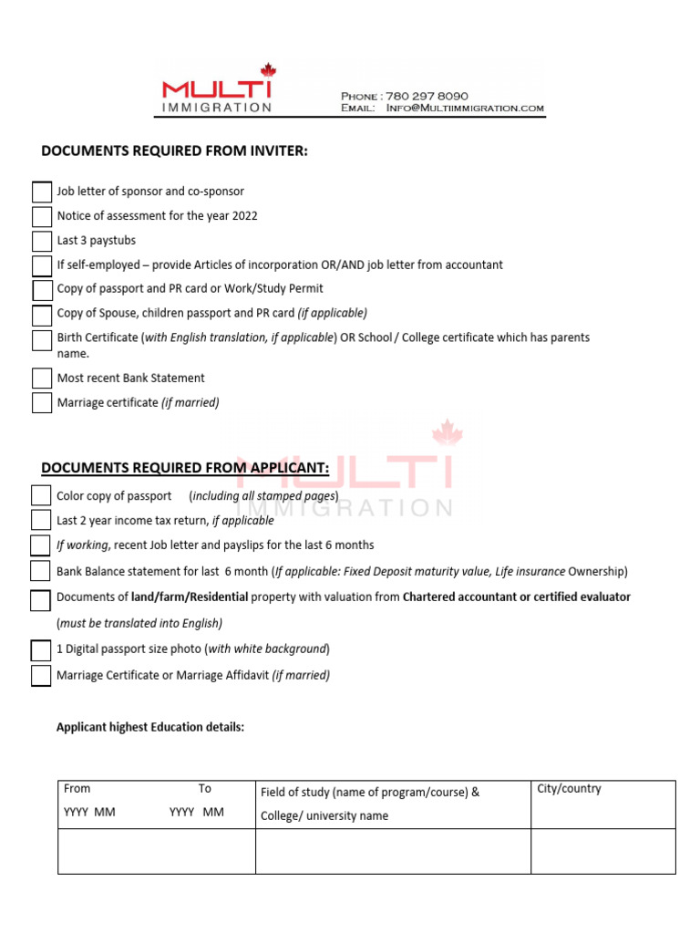 Visitor Visa Checklist (v-1) Updated | Download Free PDF | Travel Visa ...