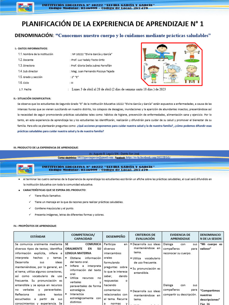 Segundo Grado - Planificaciòn de Experiencia de Aprendizaje 1 | PDF