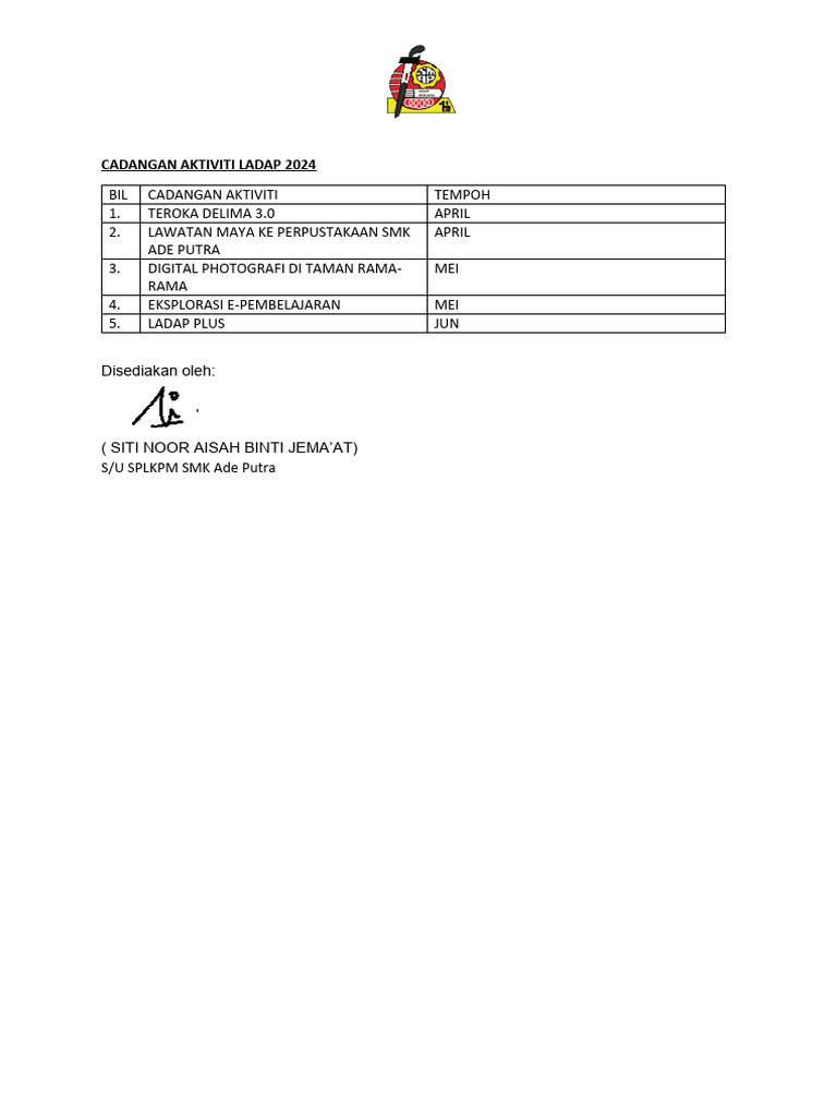 Cadangan Aktiviti Ladap 2024 | PDF