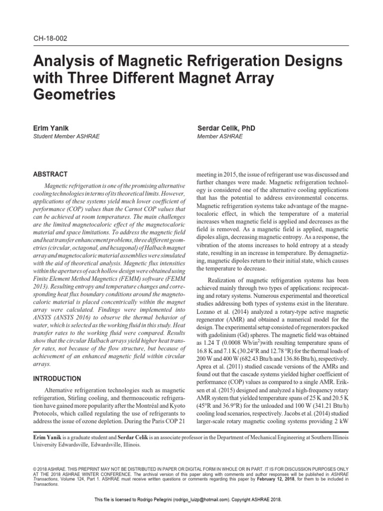 Analysis of Magnetic Refrigeration Designs With Three Different Magnet ...