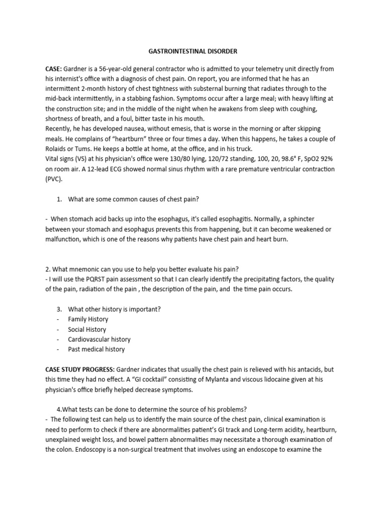 GASTROINTESTINAL-DISORDER Activity Case | PDF | Heartburn ...
