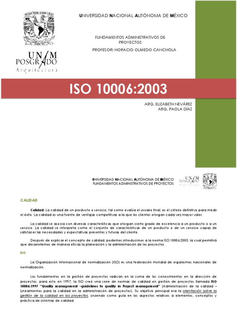 Iso 10006-2003 | PDF | Calidad (comercial) | Organización internacional para la estandarización
