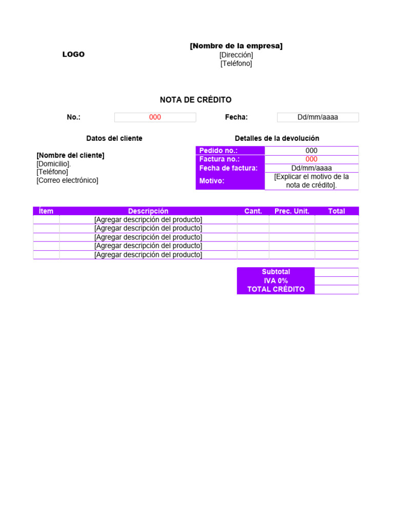 Plantilla de Nota de Crédito Editable | PDF | Finanzas y dinero