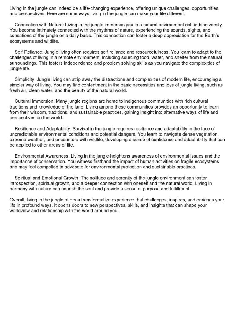 Live Changing Living in The Jungle | PDF | Natural Environment ...