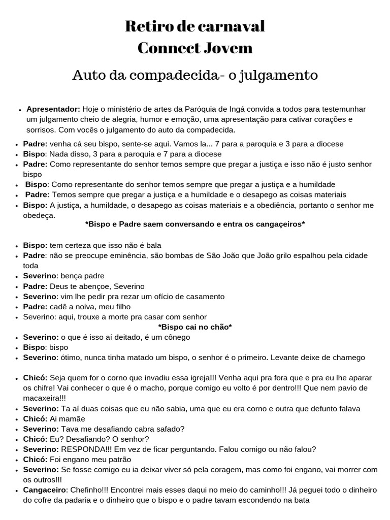 Roteiro Auto Da Compadecida | Download grátis PDF | Jesus | Diabo
