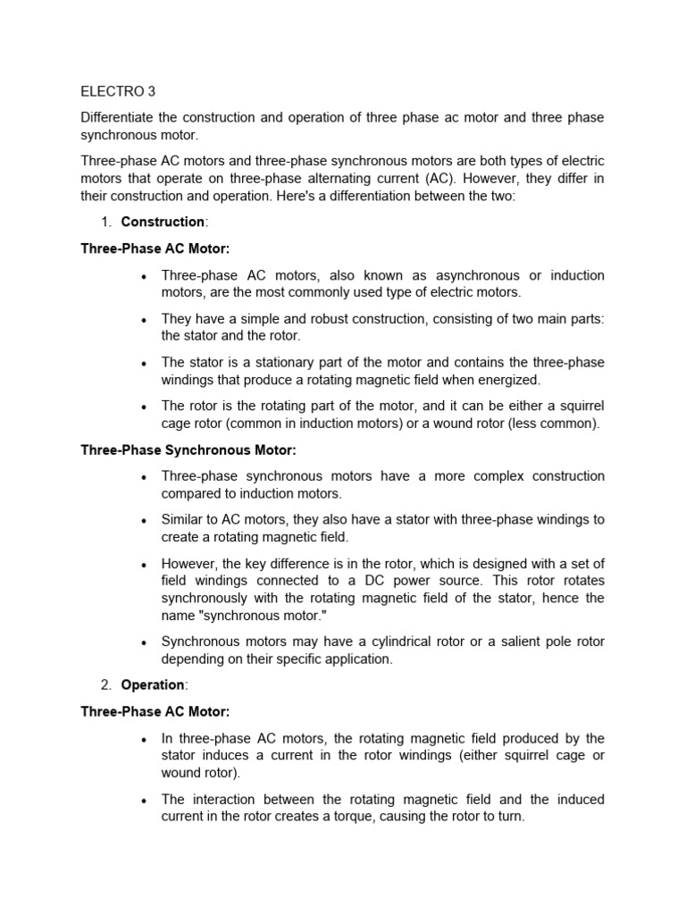 Three Phase AC Motor and Three Phase Synchronous Motor | PDF | Electric ...