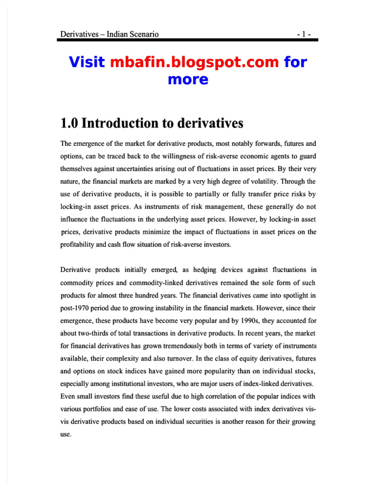 PDF Derivatives Project Report Compress | PDF | Futures Contract ...