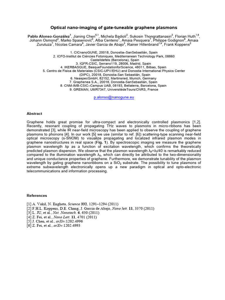 2012 Alonso Gonzalez Pablo | PDF | Plasmon | Graphene