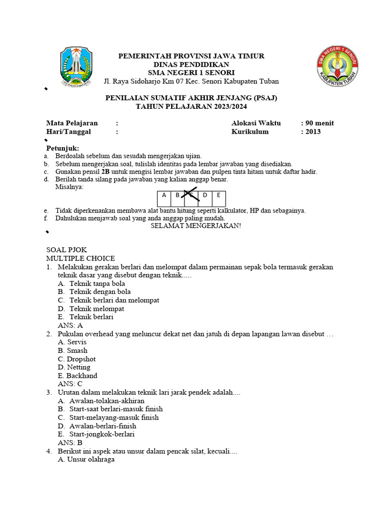 Psaj Pjok Kelas Xi 2023-2034 | PDF