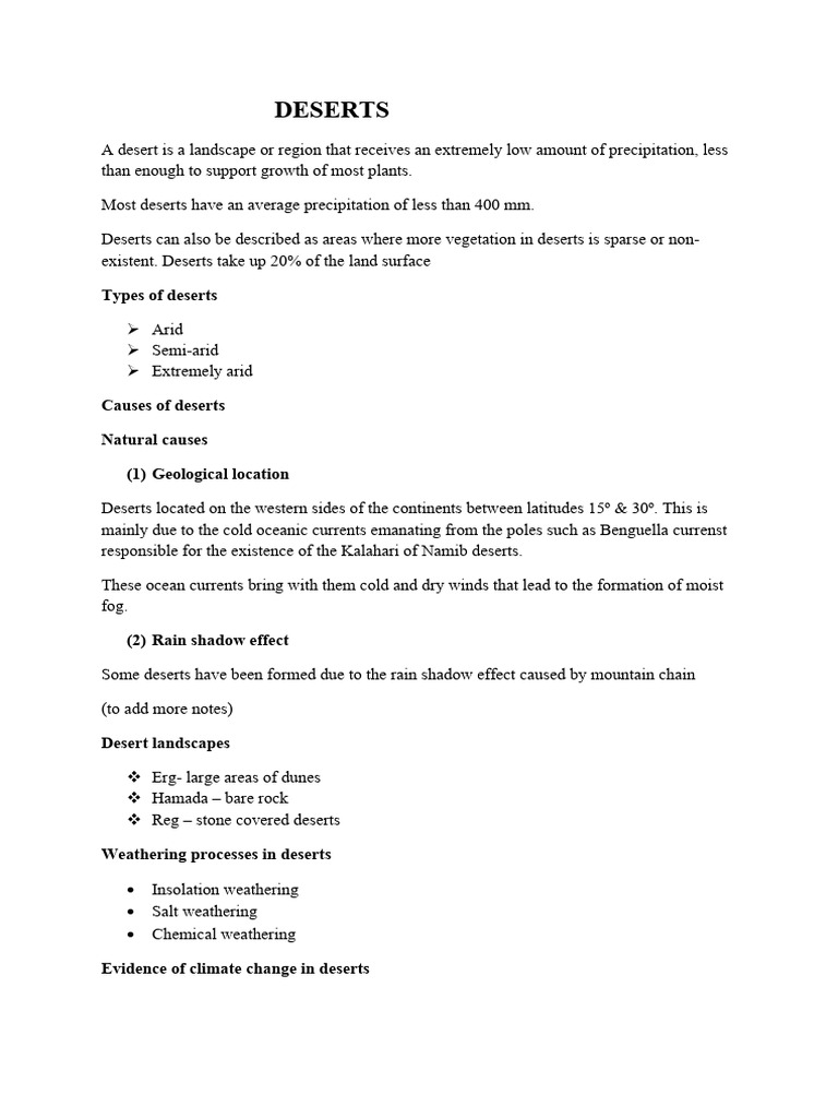 Deserts Notes | PDF | Desert | Natural Environment
