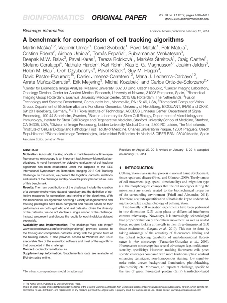 A Benchmark For Comparison Of Cell Tracking Algorithms Pdf Image Segmentation Cluster Analysis