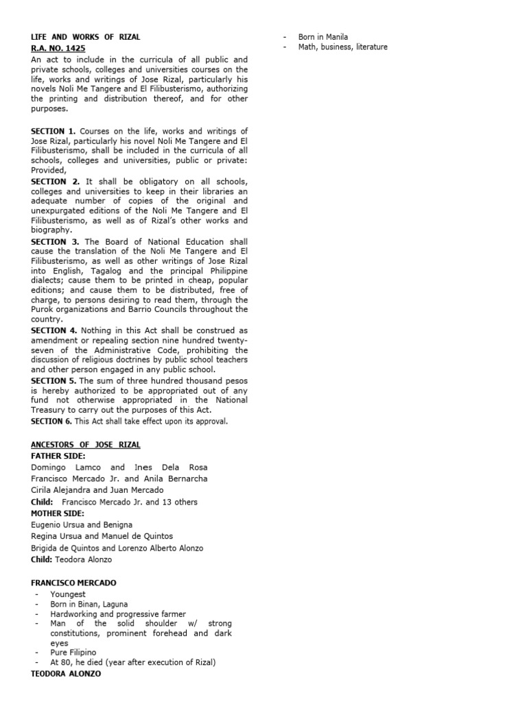 Life and Works of Rizal Reviewer | PDF | Philippines