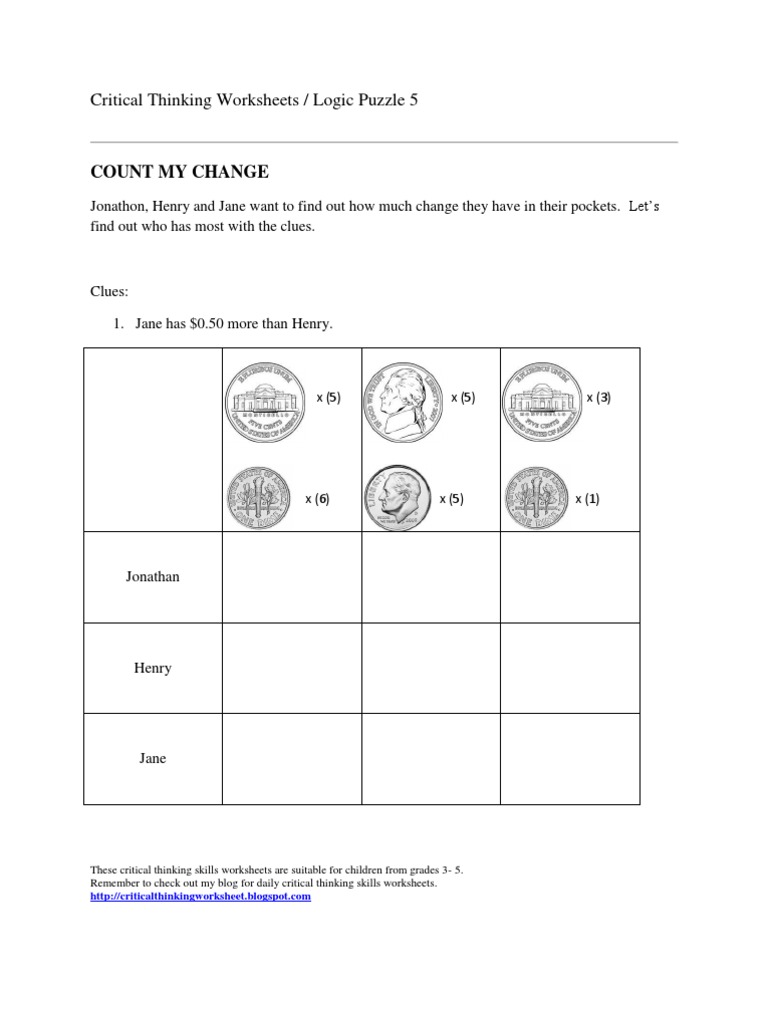 Critical Thinking Worksheets For Elementary Students Critical Thinking