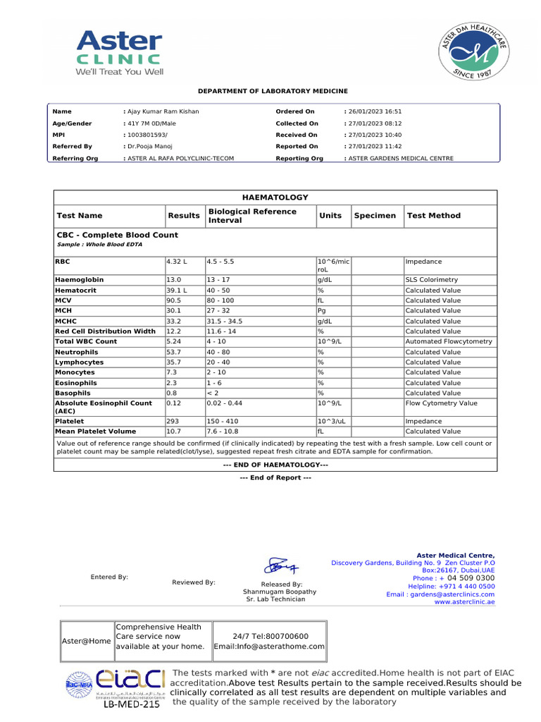 Lab Report 11528716 20230127122957 | PDF | Glycated Hemoglobin | Hematology