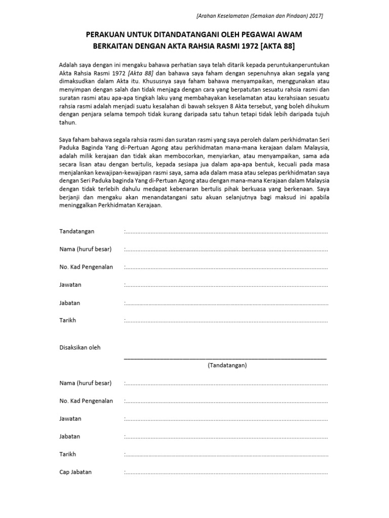 Borang Akta Rahsia Rasmi 1972 | PDF