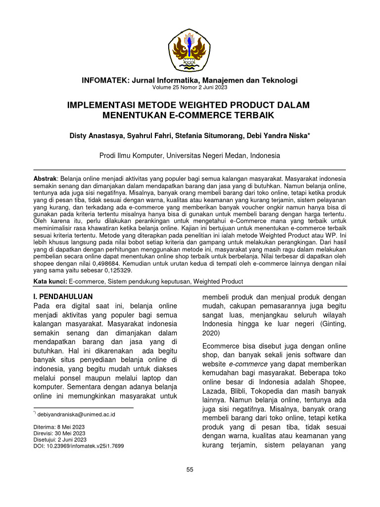 Implementasi Metode Weighted Product | PDF