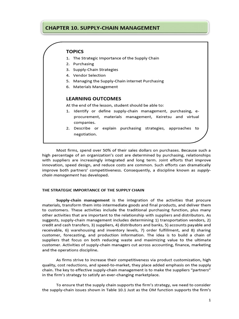 FOM Chapter 10 and 11 | PDF | Supply Chain Management | Supply Chain