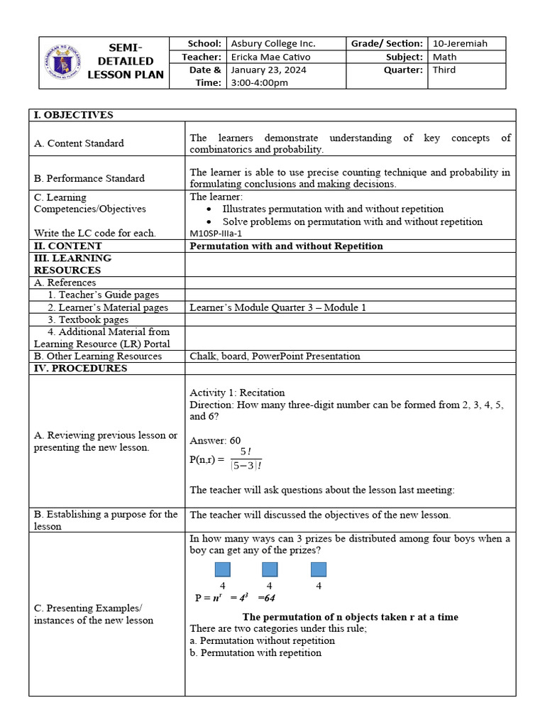 Semi Detailed LP 1 | PDF | Permutation | Learning