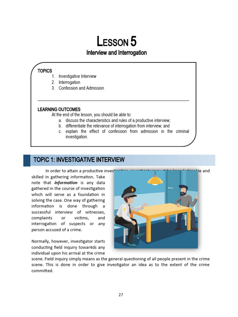10 Lesson 5 Interview and Interrogation | PDF