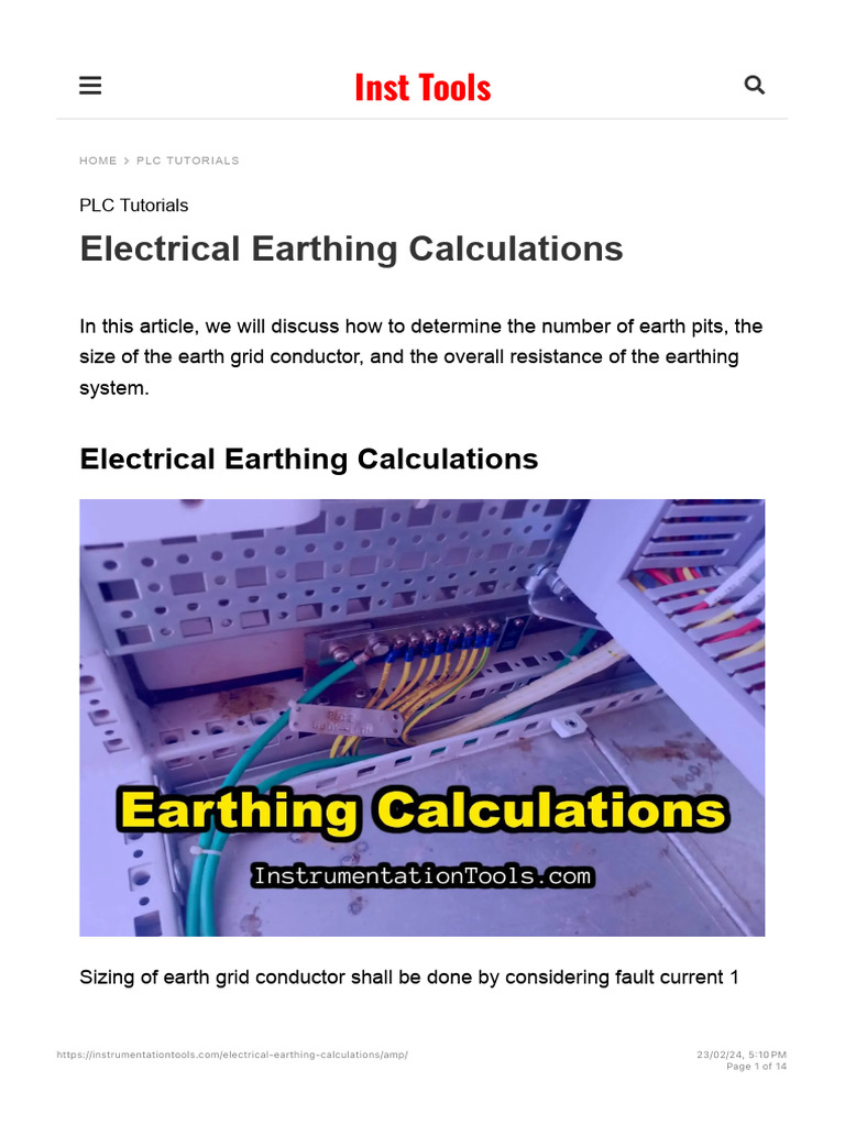 Electrical Earthing Calculations - Inst Tools | PDF | Electrical Resistivity And Conductivity ...