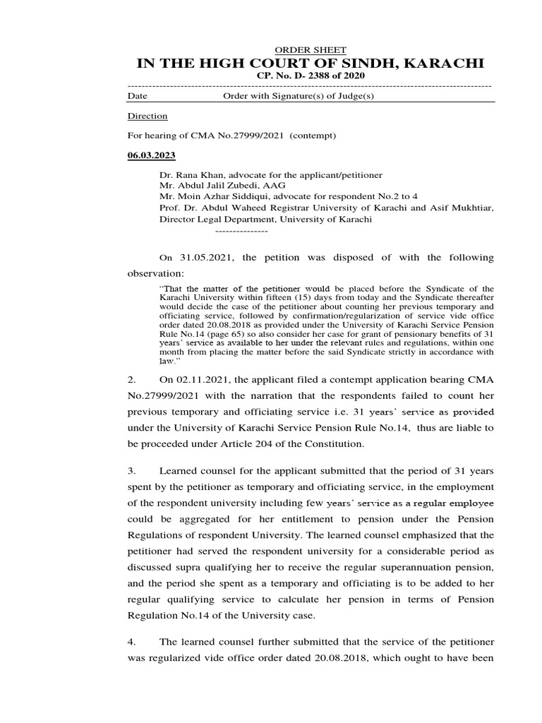 Order Sheet of High Court | PDF | Pension | Employment