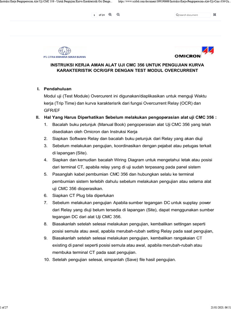 Instruksi Kerja Pengoperasian Alat Uji CMC 356 - Untuk Pengujian Kurva Karakteristik Ocr Dengan ...