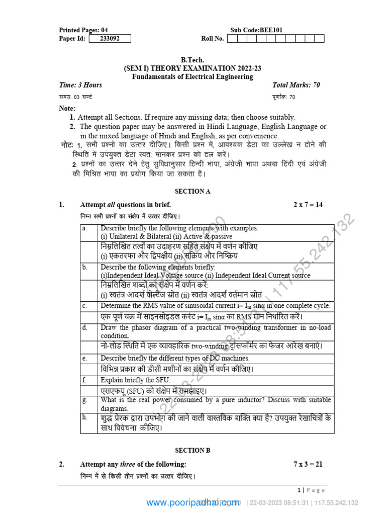 Fundamentals of Electrical Engineering-BEE-101 | PDF