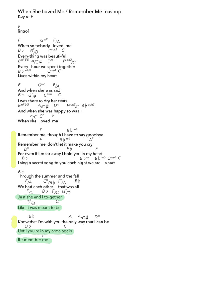 "When She Loved Me / Remember Me Mashup" | PDF