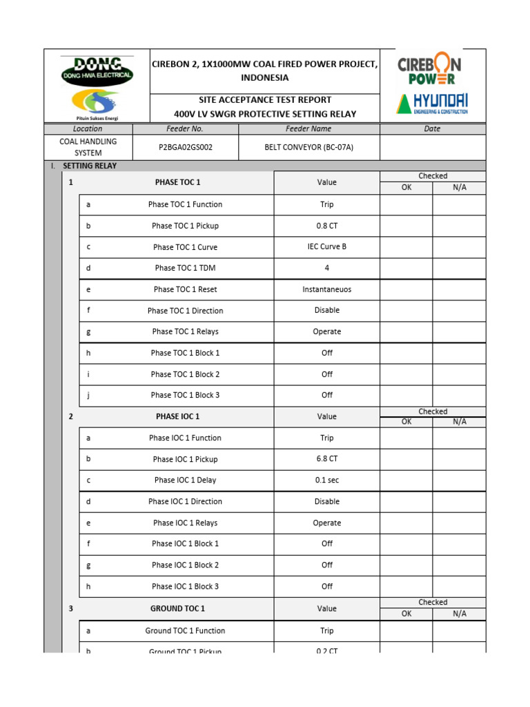 400V LV SWGR Protective Setting Relay | PDF | Electromagnetism ...