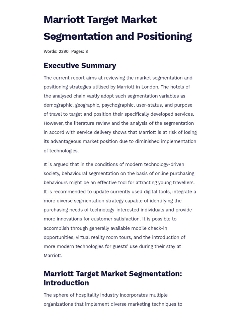 Marriott Market Segmentation, Targeting, and Positioning - Free Essay ...