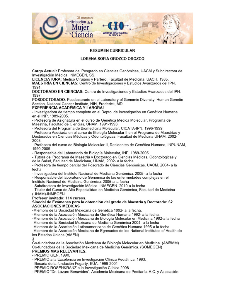 CV Lorena Orozco | PDF | Medicina | Ciencias de la Salud
