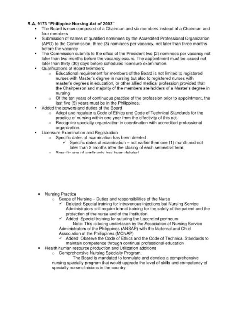 NCM 119 Reference PDF RA 9173 Philippines Nurses Act 2002 | PDF